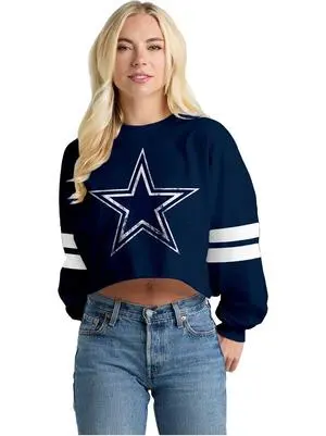 SPIRIT JERSEY Dallas Cowboys Oversized Cropped Long Sleeve T-shirt - Navy
