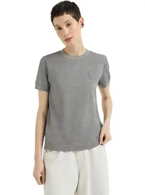 Brunello Cucinelli Stretch Cotton Piqué T-shirt With Sparkling Cotton Knit Inserts And Logo - Dark Grey