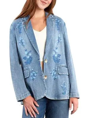 BILLY T Poetic Floral Embroidered Blazer - Denim
