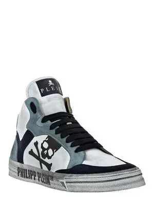 Philipp Plein Retrokickz Leather High-top Sneakers - White/middleblue
