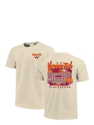 IMAGE ONE Virginia Tech Hokies Comfort Colors Hand-drawn Campus Stack T-shirt - Natural