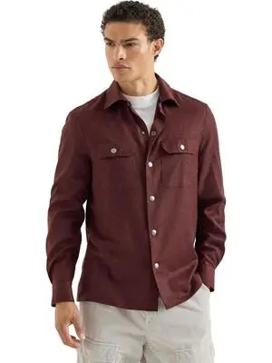 Brunello Cucinelli Virgin Wool Flannel Overshirt With Spread Collar And Chest Pockets - Burned