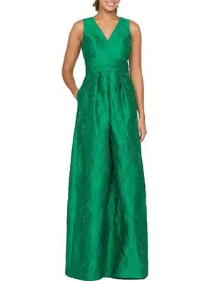 KAY UNGER Mariah Floral Jacquard Gown - Fern Green
