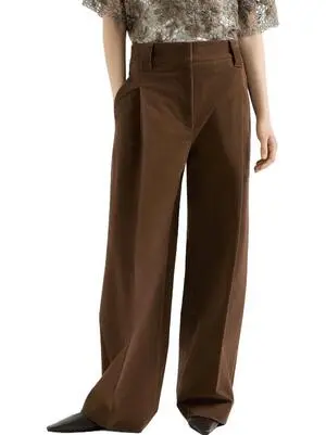 BRUNELLO CUCINELLI Brunello Cucinelli Stretch Cotton Moleskin Loose Sartorial Trousers With Monili Decoration