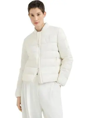 Brunello Cucinelli Water-resistant Matte Nylon Down Jacket With Logo - Milk