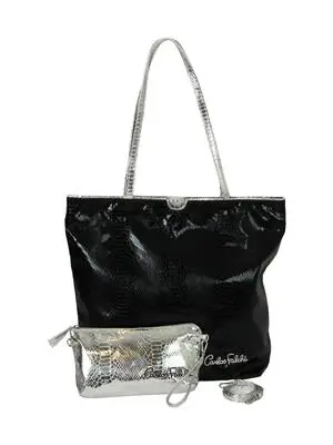 Carlos Falchi Microfiber Python Tote With Convertible Pouch - Silver