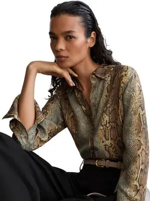 REISS Lyla Snakeskin-print Long-sleeve Shirt - Neutral/grey