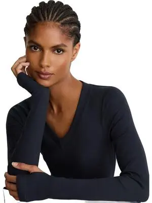 REISS V-neck Long Sleeve Ruched Top - Navy