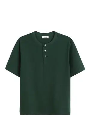 Cos Lightweight Cotton-piqué Henley Top - Green