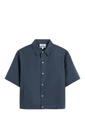 Cos Boxy Cotton-poplin Utility Shirt - Dark Blue