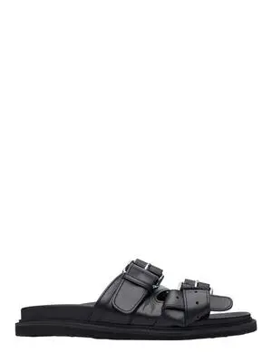 Moschino Leather Slippers With Pin Buckles - Black