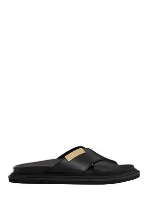 Moschino Plaque Cross-strap Flat Sandals - Black