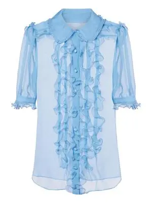 Dolce & Gabbana Ruffled Semi-sheer Silk Blouse - Blue