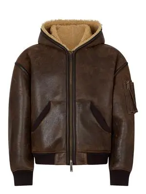 Dsquared2 Shearling Hooded Bomber Jacket - Brown