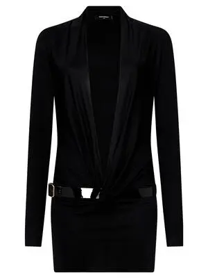 DSQUARED2 Dsquared2 Long Sleeve Deep Plunge Mini Dress With Belt