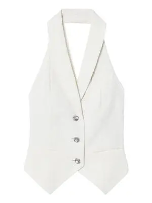 SELF-PORTRAIT Linen Halterneck Vest With Crystal Buttons - Multicolor