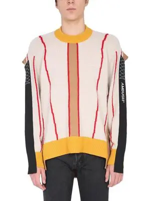 AMBUSH Crew Neck Sweater With Striped Detailing - Cream