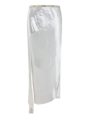 Celine Viscose Satin Asymmetrical Midi Skirt - Multicolor