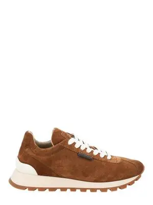Brunello Cucinelli Suede Runner With Shiny Tab - Brown