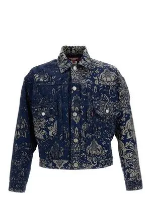 Junya Watanabe Floral Print Long Sleeve Button-up Shirt With Chest Pockets - Navy