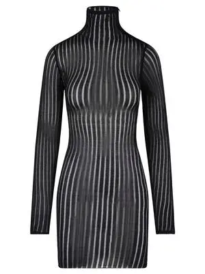 DONDUP Viscose Blend Dress With Metal Accents And Turtleneck - Black