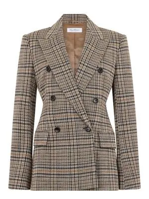 MAX MARA MAX MARA Tailored Wool-Cotton Blend Check Double-Breasted Jacket
