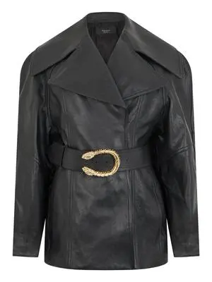 Gucci Knotted Double-breasted Leather Jacket - Black