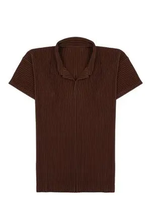 Issey Miyake Pleated Polyester Polo Shirt, Made In Japan - Brown