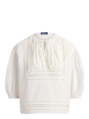 Ralph Lauren Lace-trim Puff Sleeve Tie-neck Blouse - White