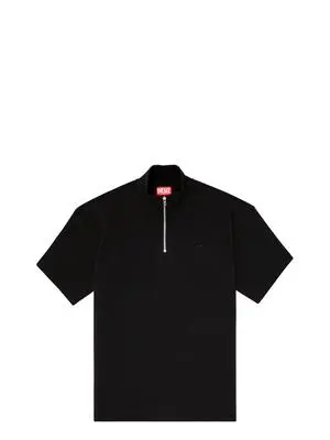 DIESEL® Short-sleeve Half-zip Sweatshirt With Ribbed Collar - Nero