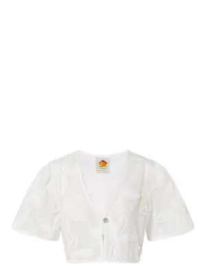 Farm Rio V-neck Embroidered Cotton Blouse - Bianco