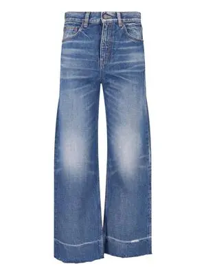 Chloé 100% Cotton Denim Jeans With Calf Leather Patch Pockets - Blue