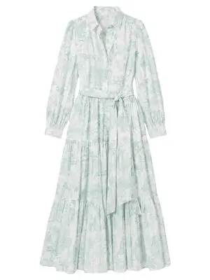 MC2 SAINT BARTH Printed Tie-waist Tiered Maxi Shirt Dress - Green