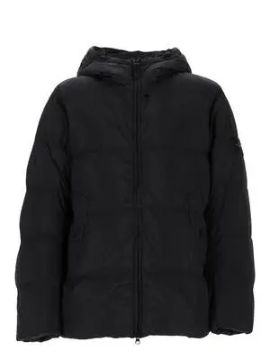 Stone Island Hooded Zip-up Puffer Jacket With Signature Detailing - Black