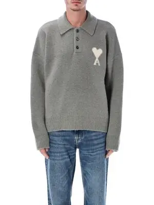 AMI AMI PARIS Alpaca-Wool Blend Collared Sweater With Ami De Coeur Appliqué