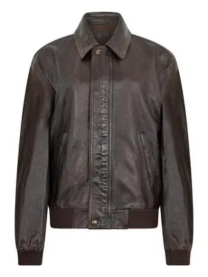 Prada Leather Jacket With Zip Closure And Classic Collar - Brown