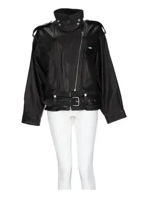 Isabel Marant Étoile Leather Zip Up Jacket With Stand Collar And Belted Waist - Black