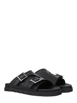 Mcm Embossed Monogram Leather Buckled Sandals - Black