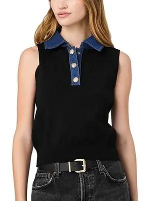 French Connection Maxime Knit Denim Collar Vest - Black