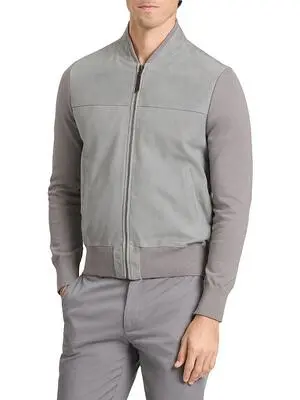 Ted Baker London Suede And Knit Bomber Jacket - Light Grey