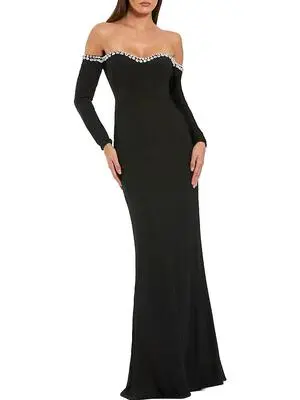 Mac Duggal Off-the-shoulder Embellished Mermaid Gown - Black