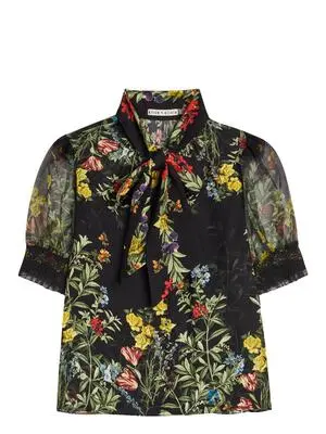Alice + Olivia Brentley Floral Print Woven Blouse - Black