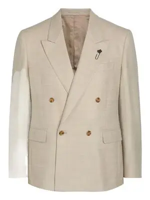 LARDINI Double-breasted Wool And Silk-blend Blazer - Cream