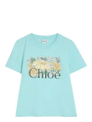 Chloé Printed Cotton T-shirt - Turquoise