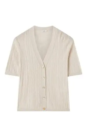 JOSEPH Joseph V-Neck Short-Sleeve Cardigan With Ribbed Trim Marble