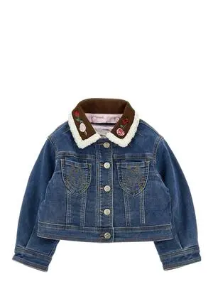 Monnalisa Embroidered Collar Denim Jacket - No