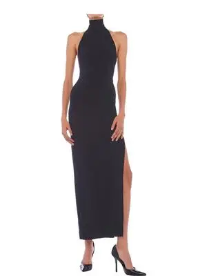 Norma Kamali High Neck Maxi Dress With Open Back And Slits - Black