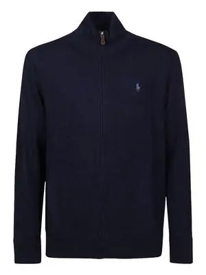 Ralph Lauren Polo Pony Embroidered Zip Up Knit Cardigan - Black