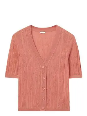 JOSEPH Ribbed Short Sleeve V-neck Cardigan - Blush