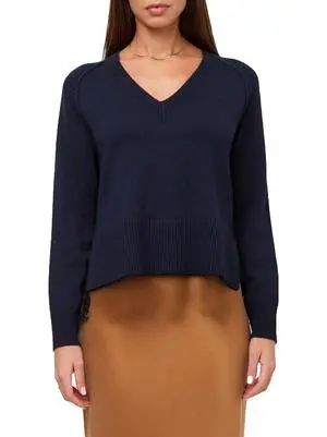 Fifteen Twenty Camila Lace Layered V-neck Sweater - Navy